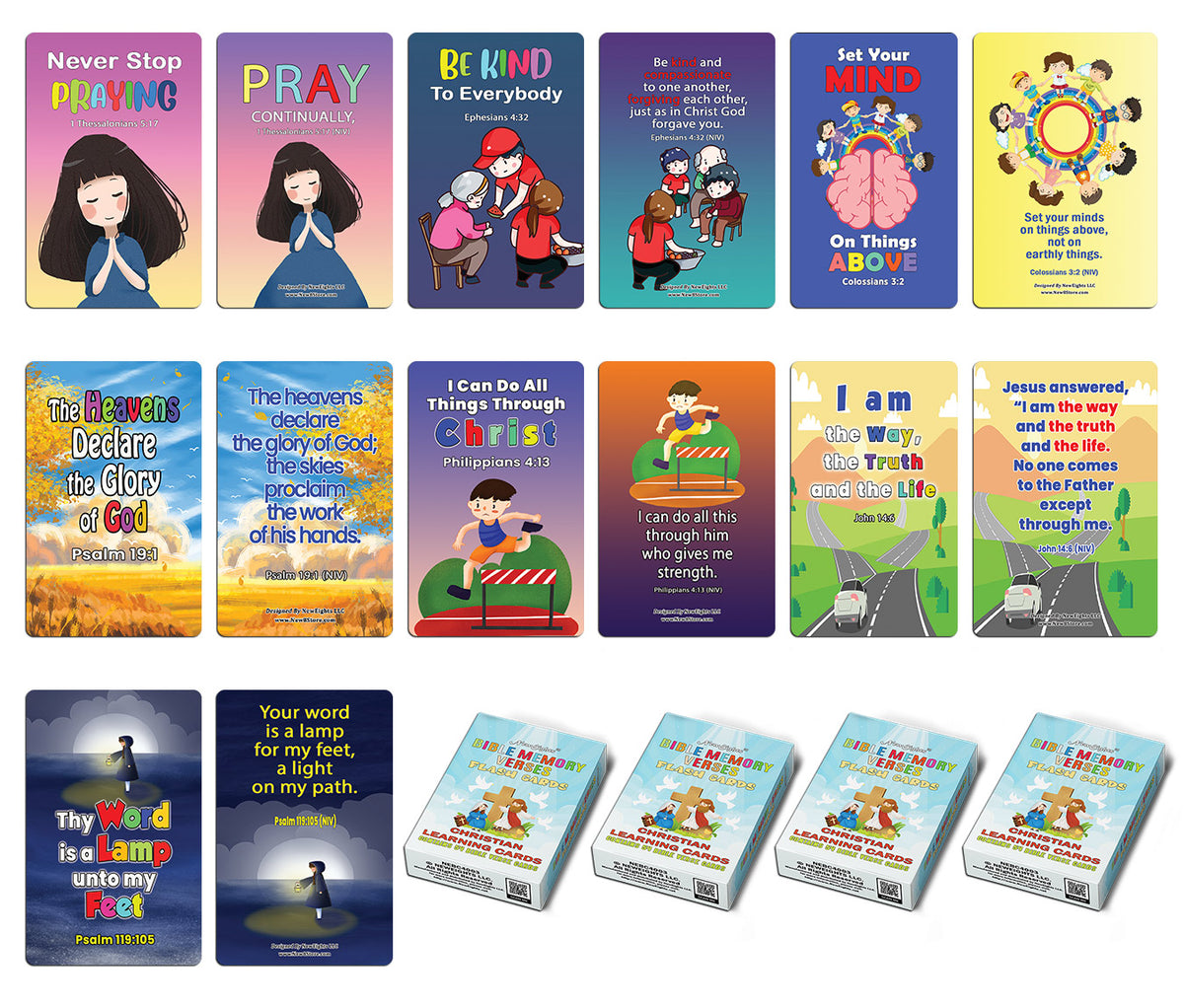 NewEights Bible Memory Verses Flash Cards (4-Deck) - Christian Cards f ...