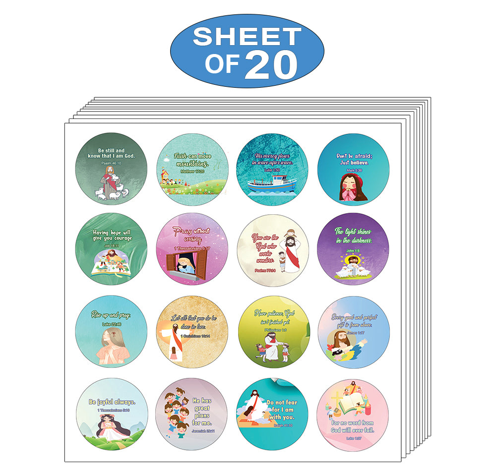 Religious Stickers for Kids (16 Round Shape) (20 Sheets) - Motivationa ...